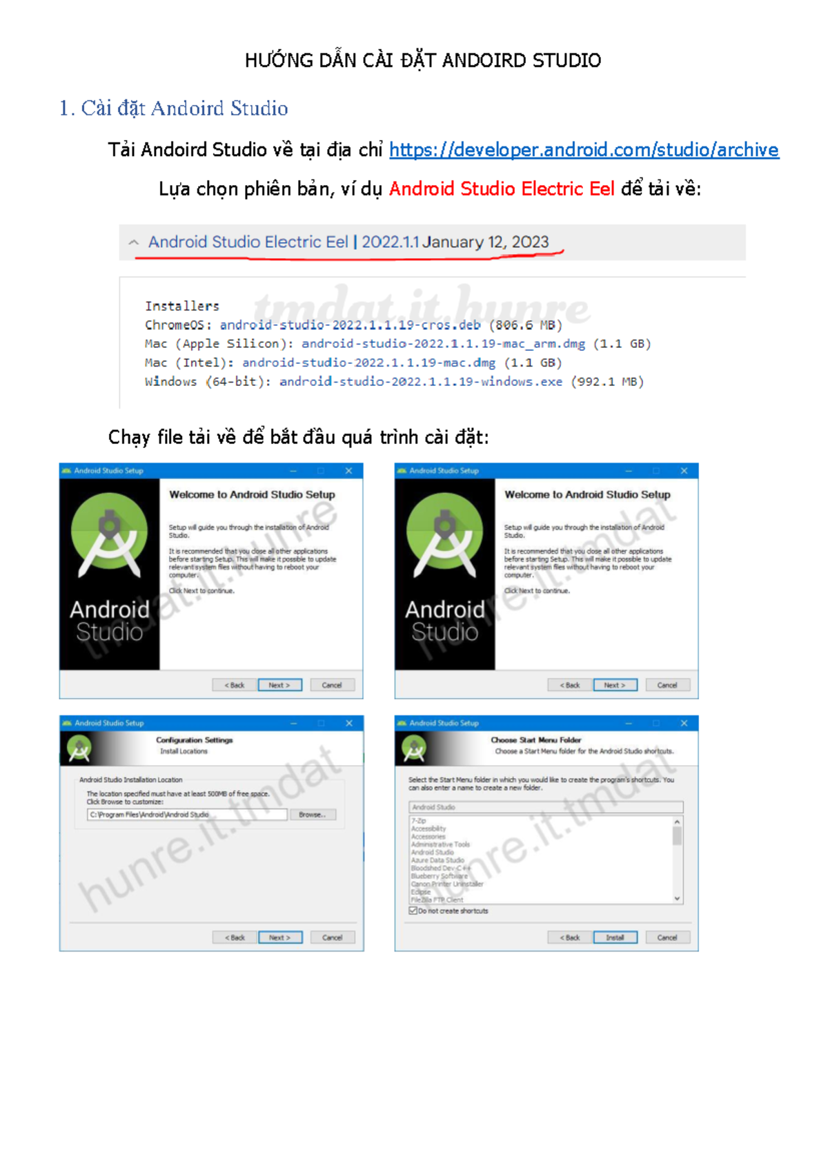 Lab01-Hướng Dẫn Cài Đặt Android Studio Electric Eel Chi Tiết - Studocu