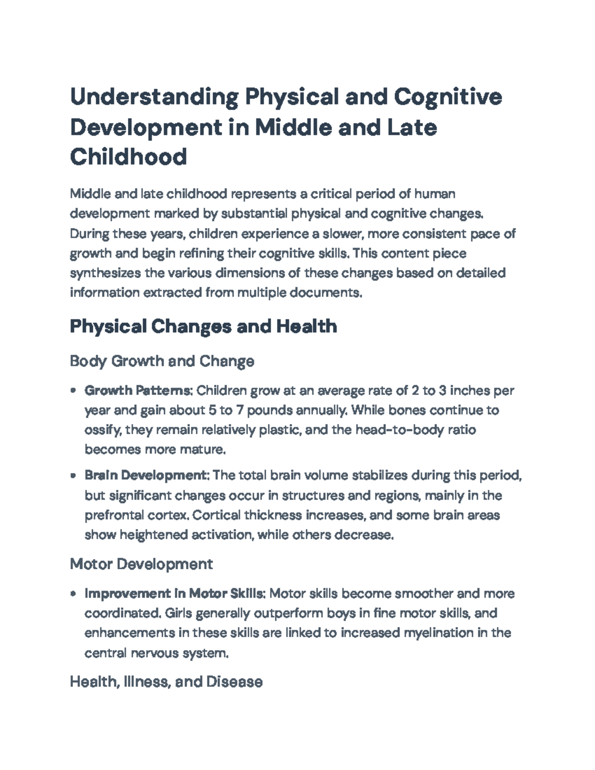 Understanding Physical & Cognitive Development in Middle & Late ...