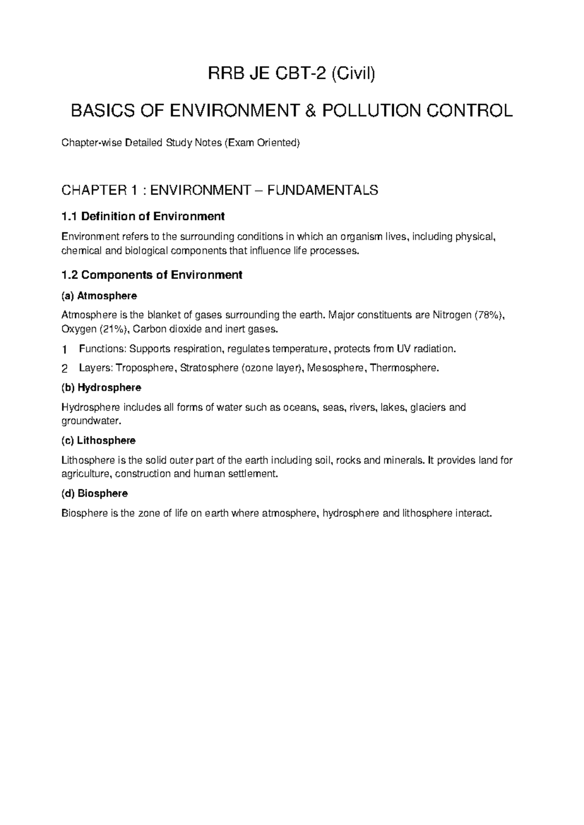 RRB JE (Civil) Environment Pollution Control Chapterwise Study Notes ...
