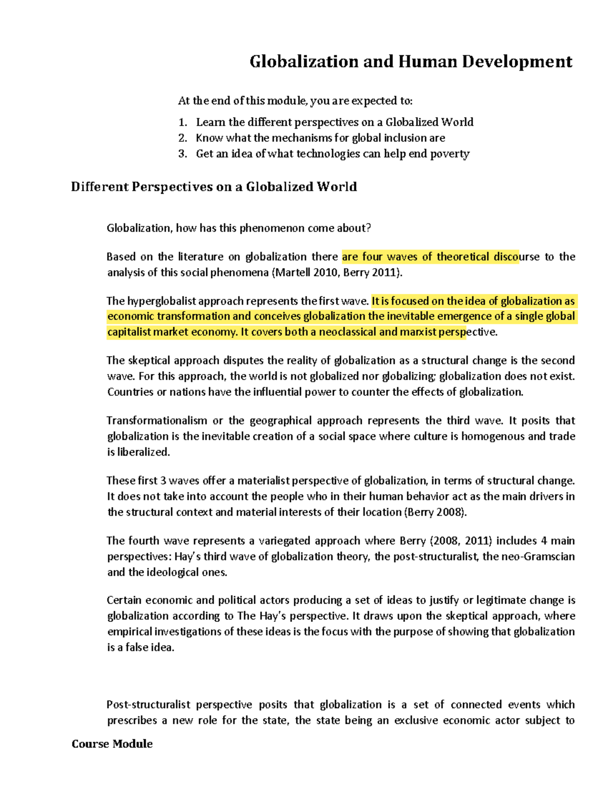 W11 Globalization and Human Development - Module - Course Module ...