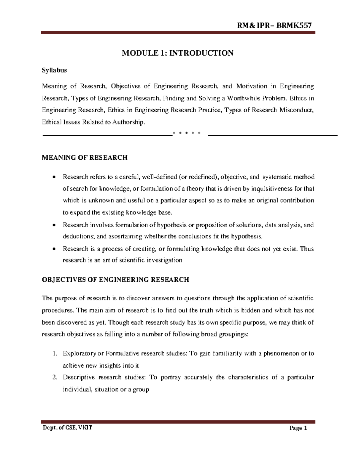 BRMK557 MODULE 1: INTRODUCTION TO ENGINEERING RESEARCH - Studocu
