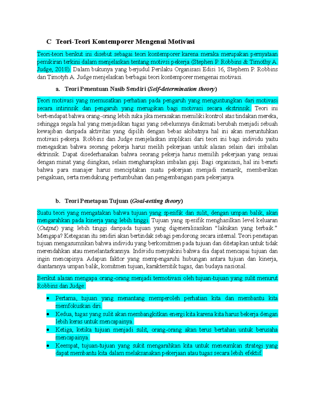 Teori Kontemporer Motivasi: Analisis Robbins & Judge (2018) - Studocu