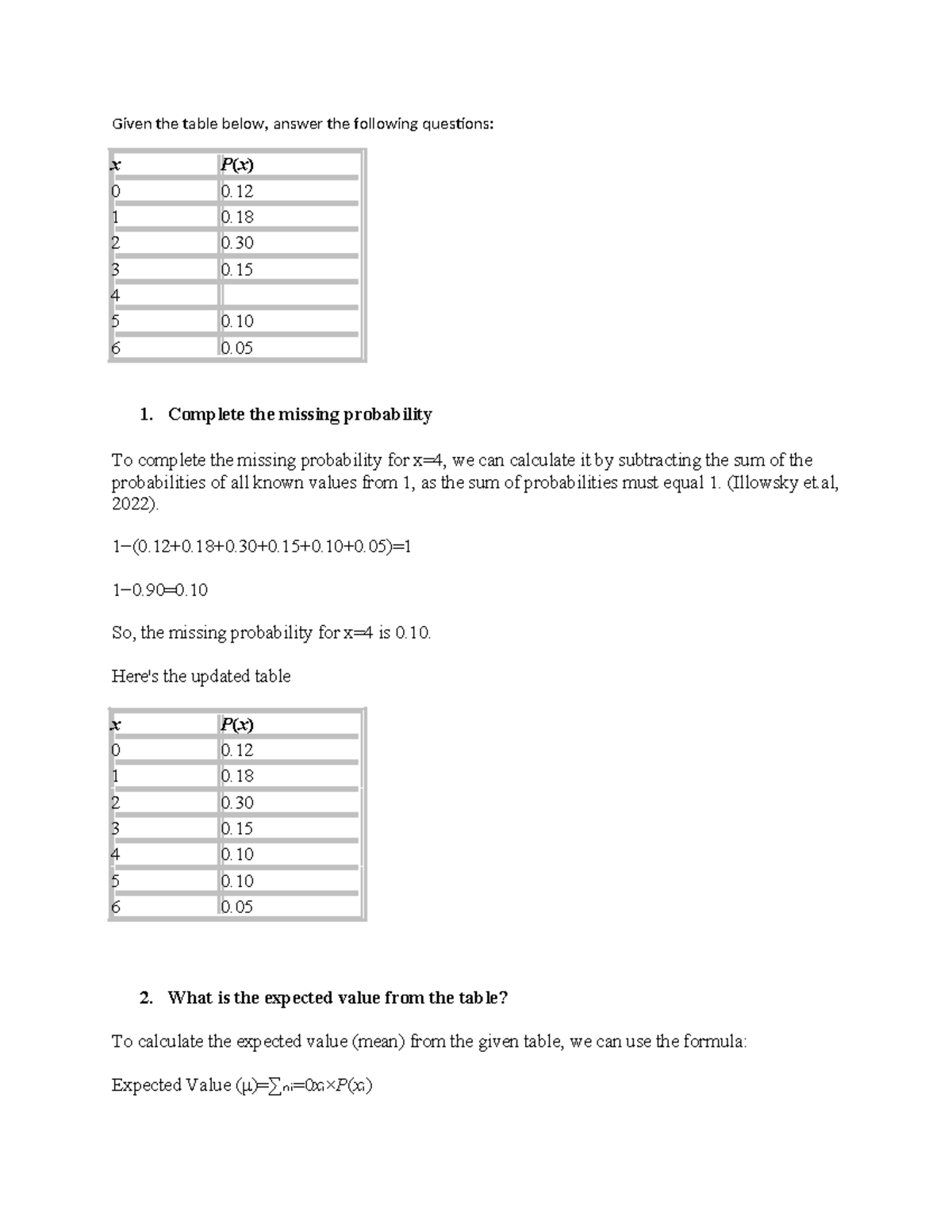 Probability Distribution Analysis: Expected Value & Std Dev Calculation - Studocu