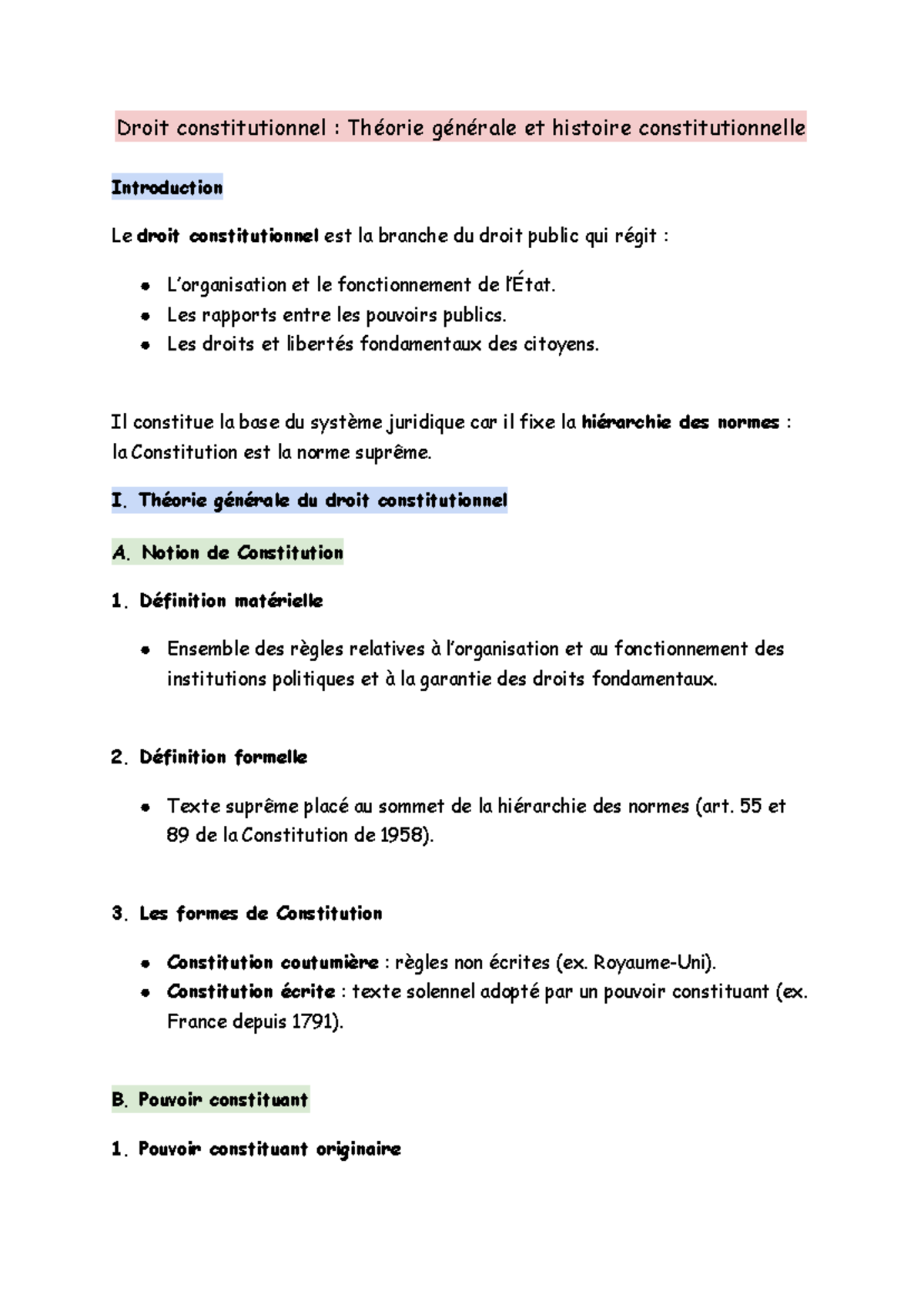 Droit Constitutionnel : Théorie Générale et Histoire (Cours) - Studocu