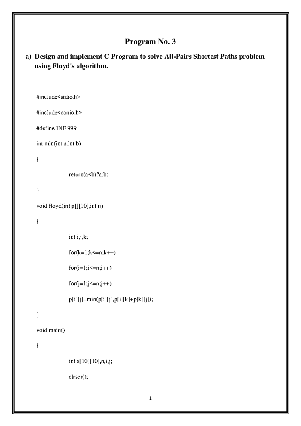 ADA Program No.3 - Program No. 3 a) Design and implement C Program to ...