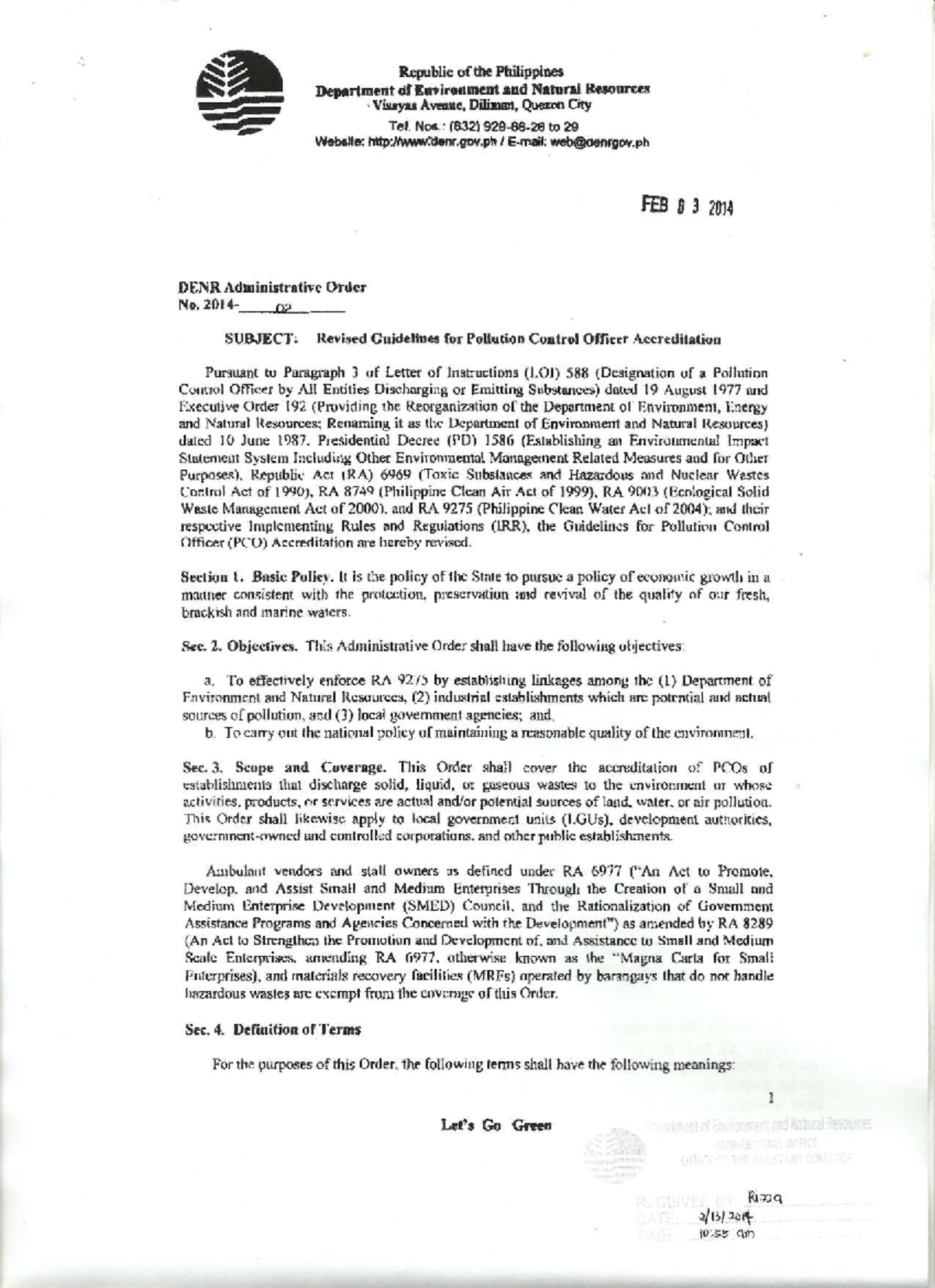 DENR AO 02: Revised Guidelines for Pollution Control Officer ...