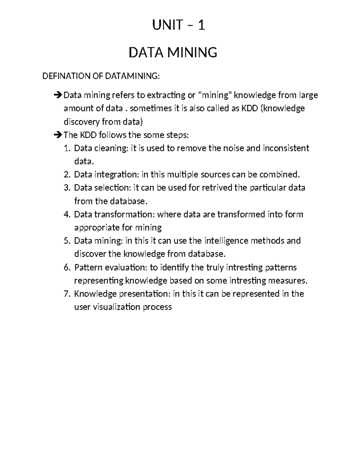 CSM 101: Unit 1 Data Mining Concepts and Techniques - Studocu