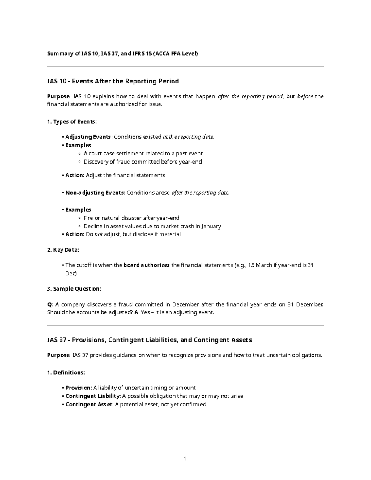 Summary of IAS 10, IAS 37, and IFRS 15 (ACCA FFA) - 5 Hour Lecture ...