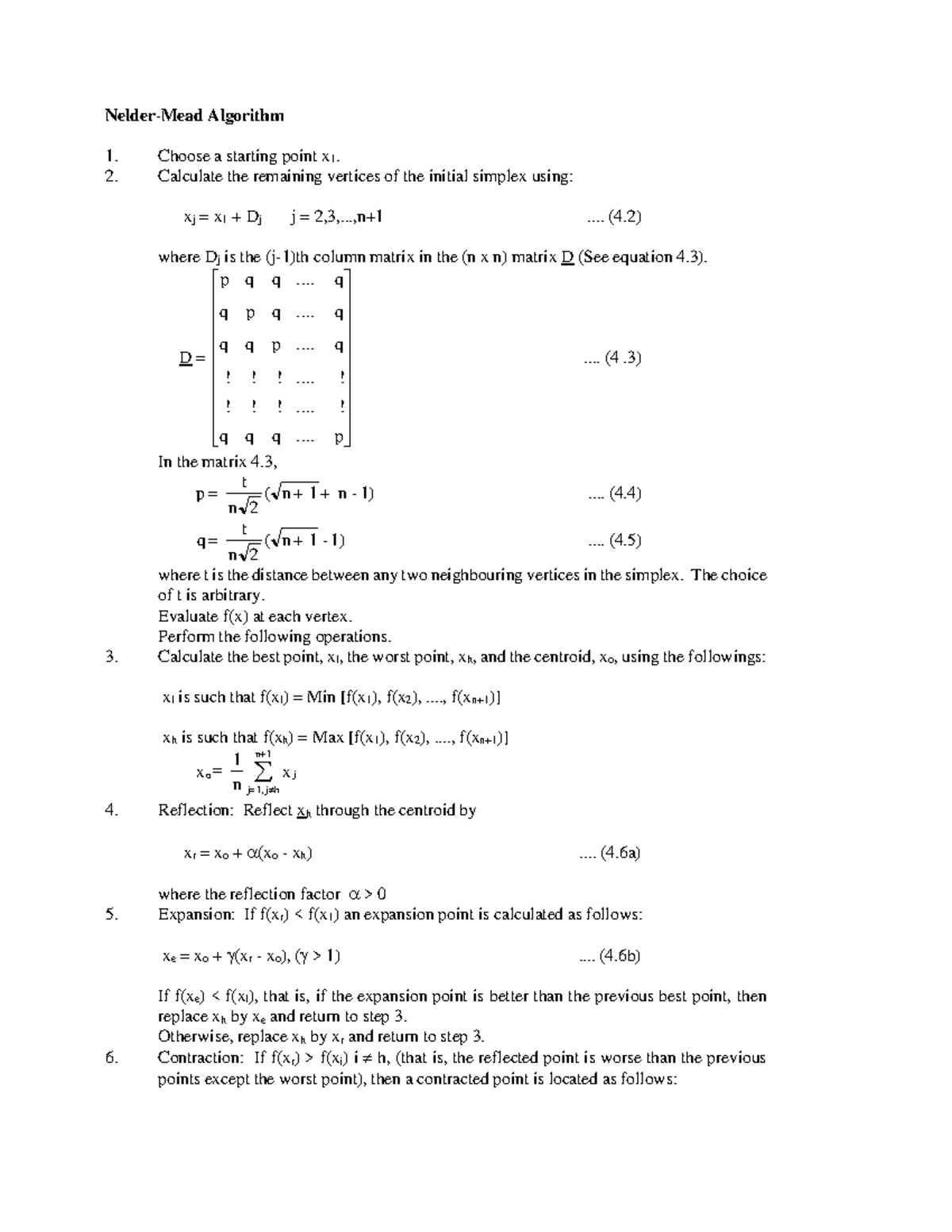 Formula for optimization - Nelder-Mead Algorithm Choose a starting ...