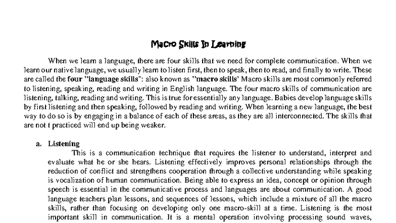 Macro Skills in Language Learning: Discussion & Activity No. 1 - Studocu