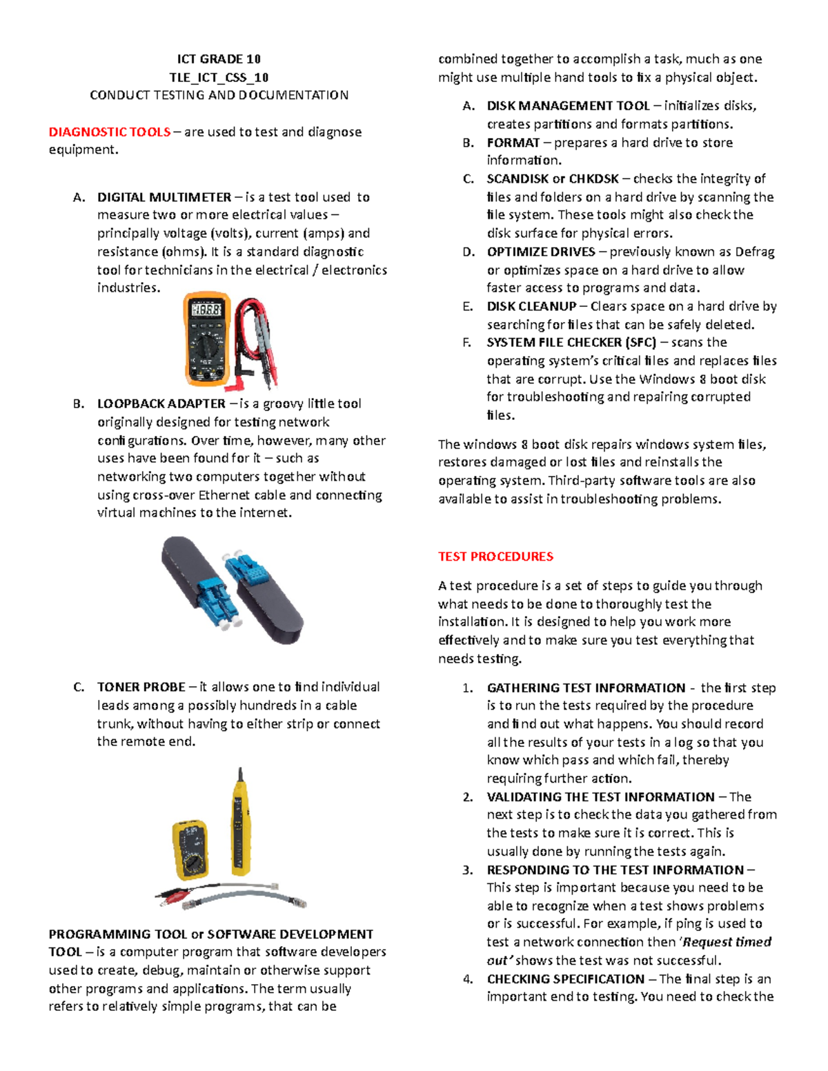 TLE_ICT_CSS_ Conducting Testing Procedures and Documentation Guide ...