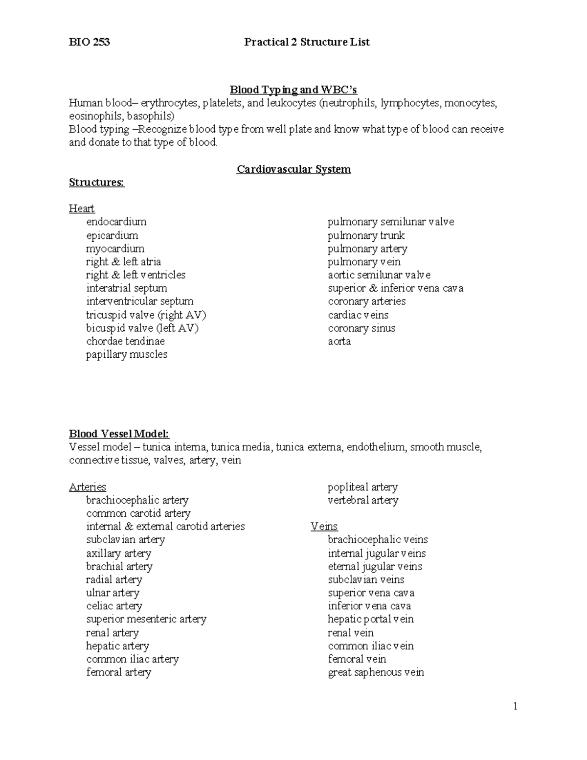 BIO 253 Practical 2: Anatomy and Physiology Structure Overview - Studocu