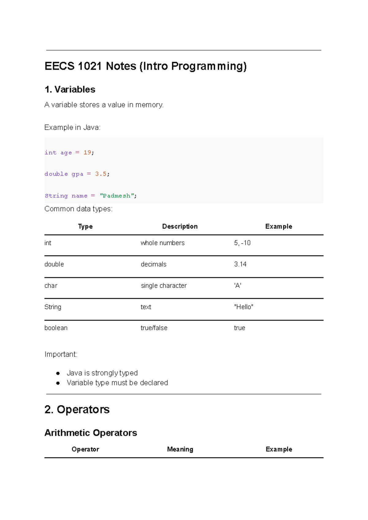 EECS 1021 Lecture Notes: Intro to Programming Concepts - Studocu