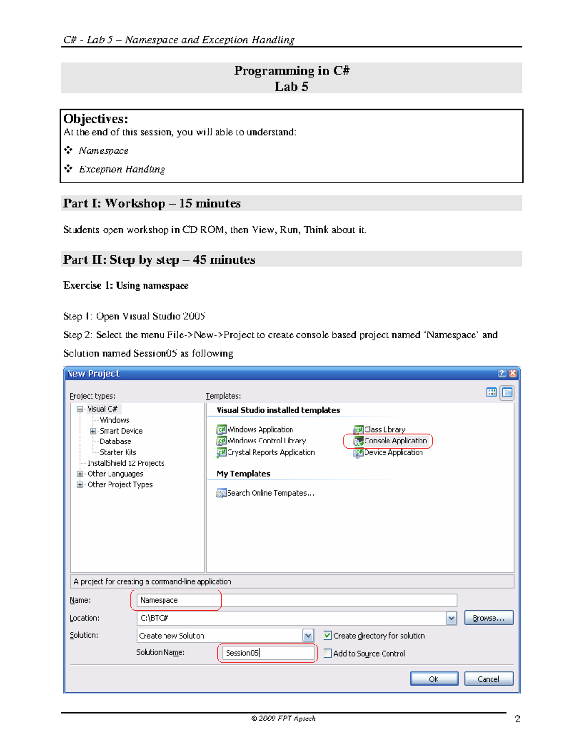 C# Lab05 - Exception Handling and Namespaces Overview - Studocu