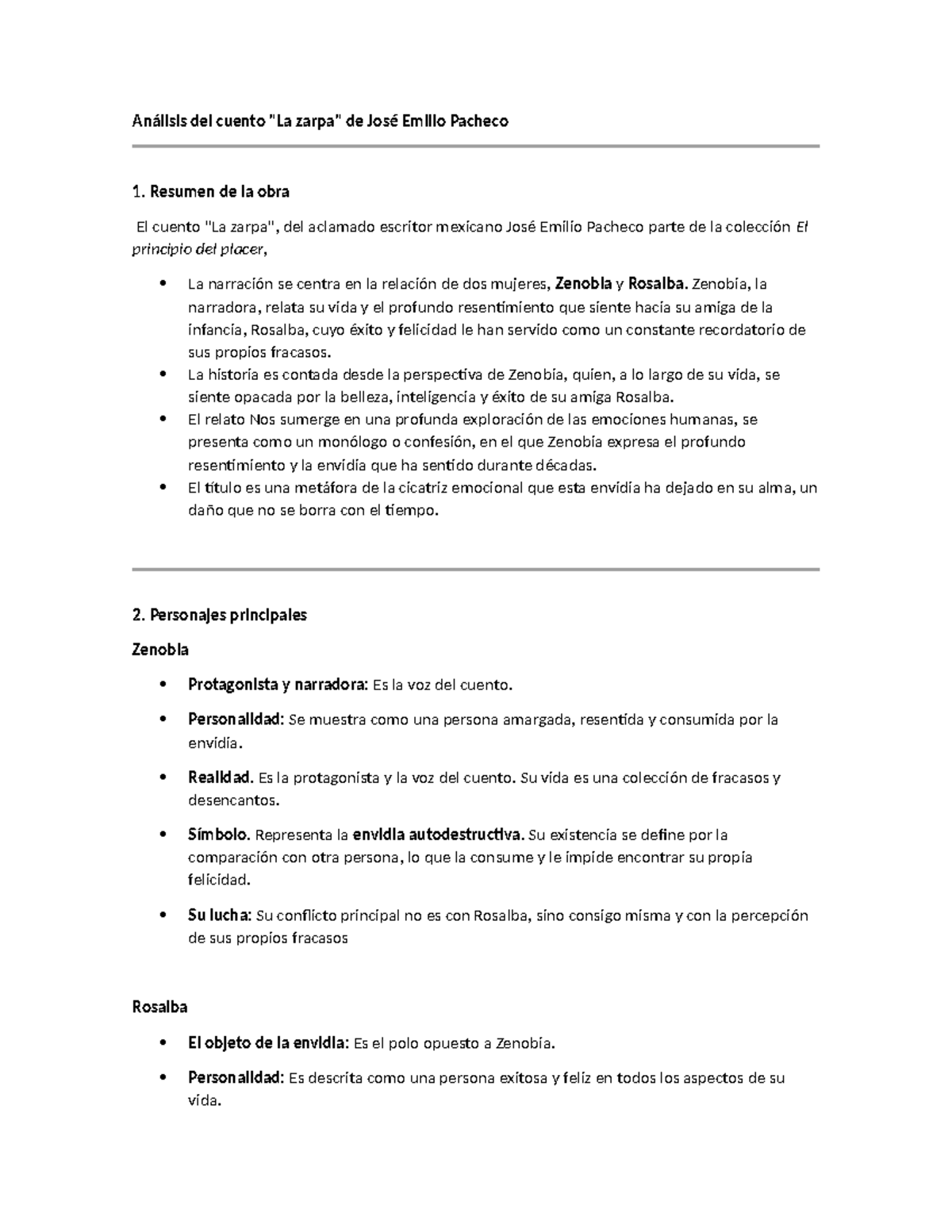 Análisis del cuento "La Zarpa" de José Emilio Pacheco - Studocu