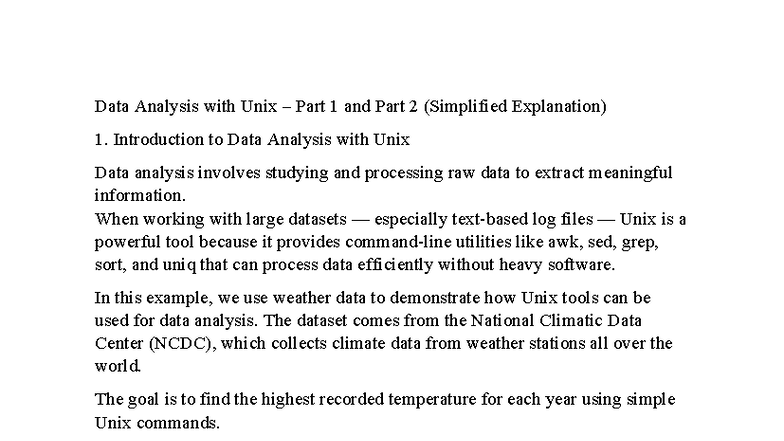Data Analysis with Unix: Max Temp Extraction & Processing Guide - Studocu
