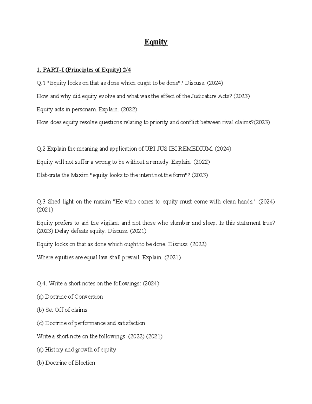 Equity 1: Principles of Equity - Comprehensive Study Notes (2024) - Studocu