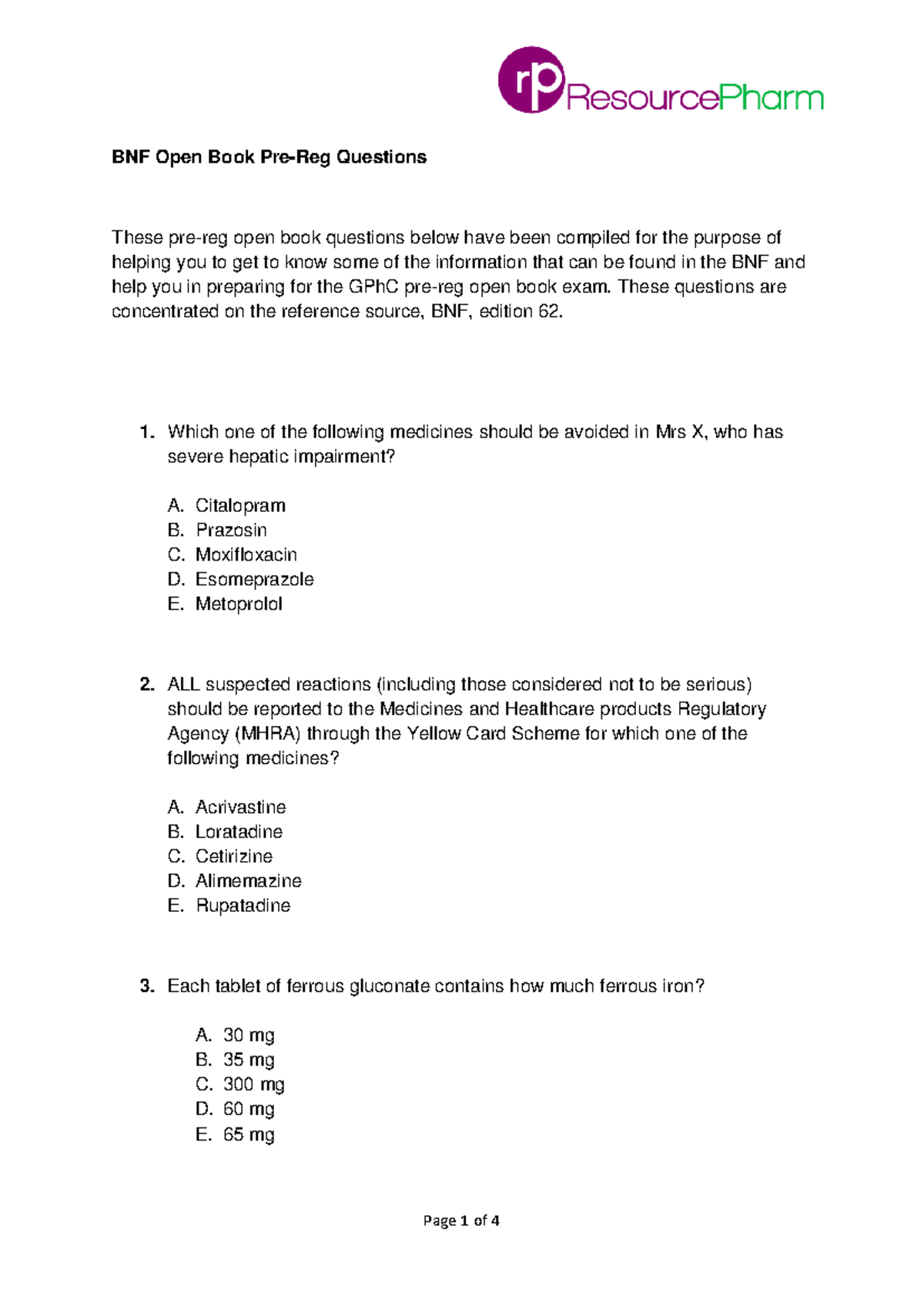 GPhC Open Book Exam Prep: BNF Questions & Answers - Studocu
