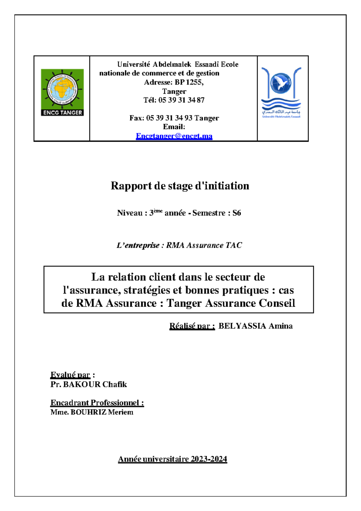 Rapport de Stage sur la Relation Client chez RMA Assurance - 739835005 ...