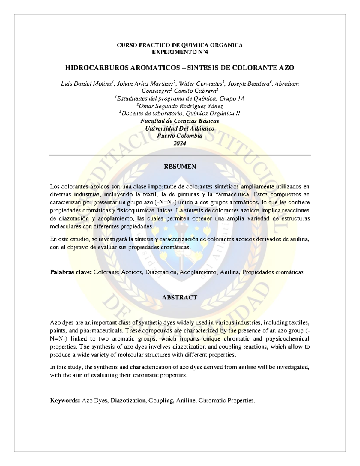 Practica 4 Sintesis de colorantes AZO - CURSO PRACTICO DE QUIMICA ...