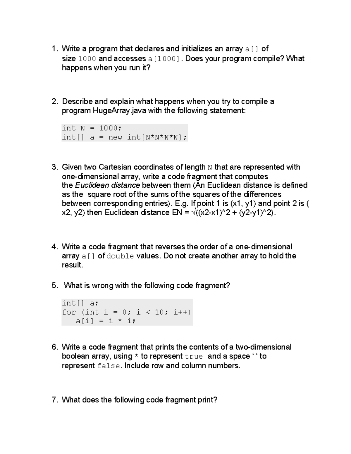 CS101 Take Home Exercise 2: Array Operations & Code Fragments - Studocu