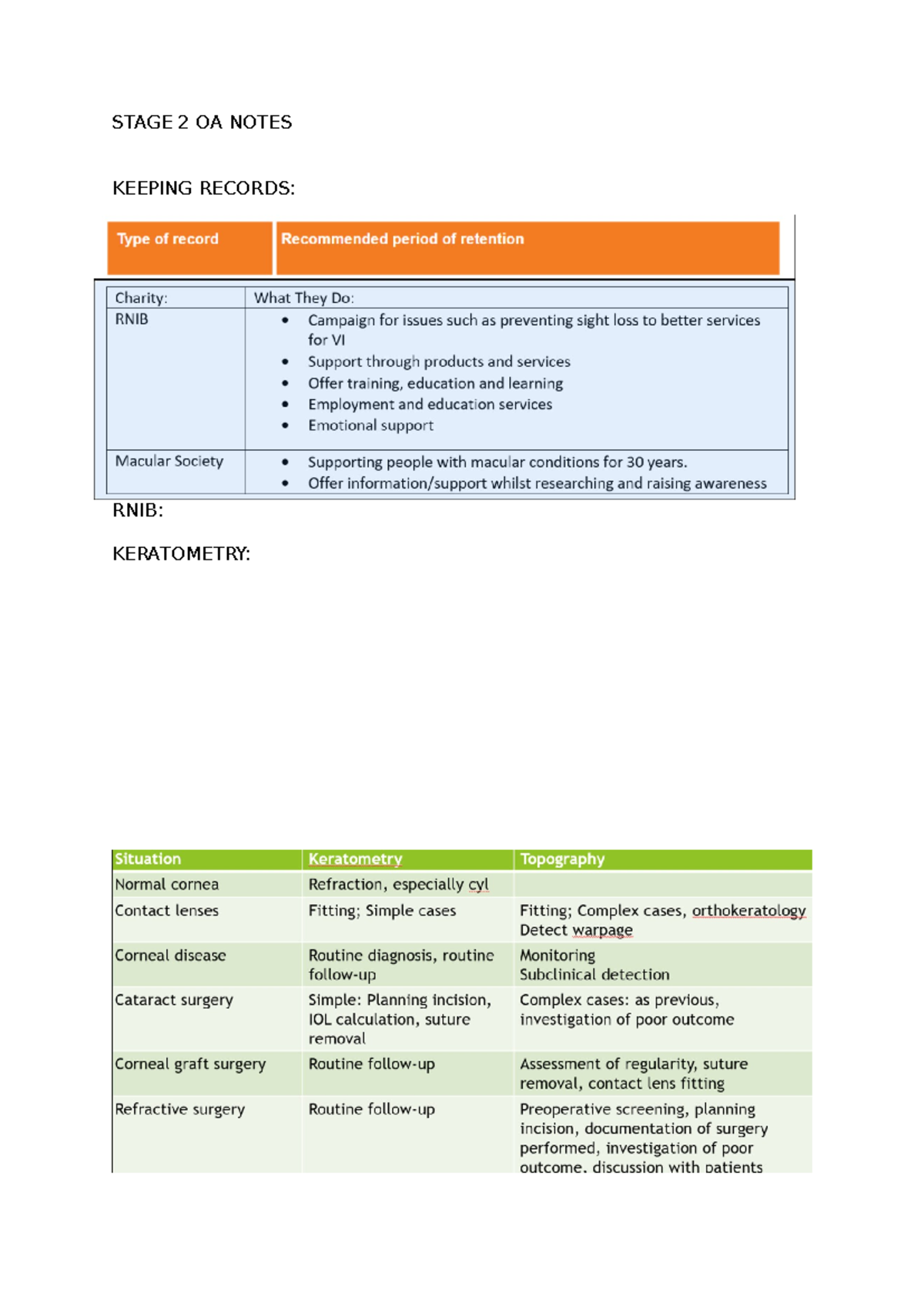 Stage 2 OA Summary Notes for Optometry Studies - Studocu