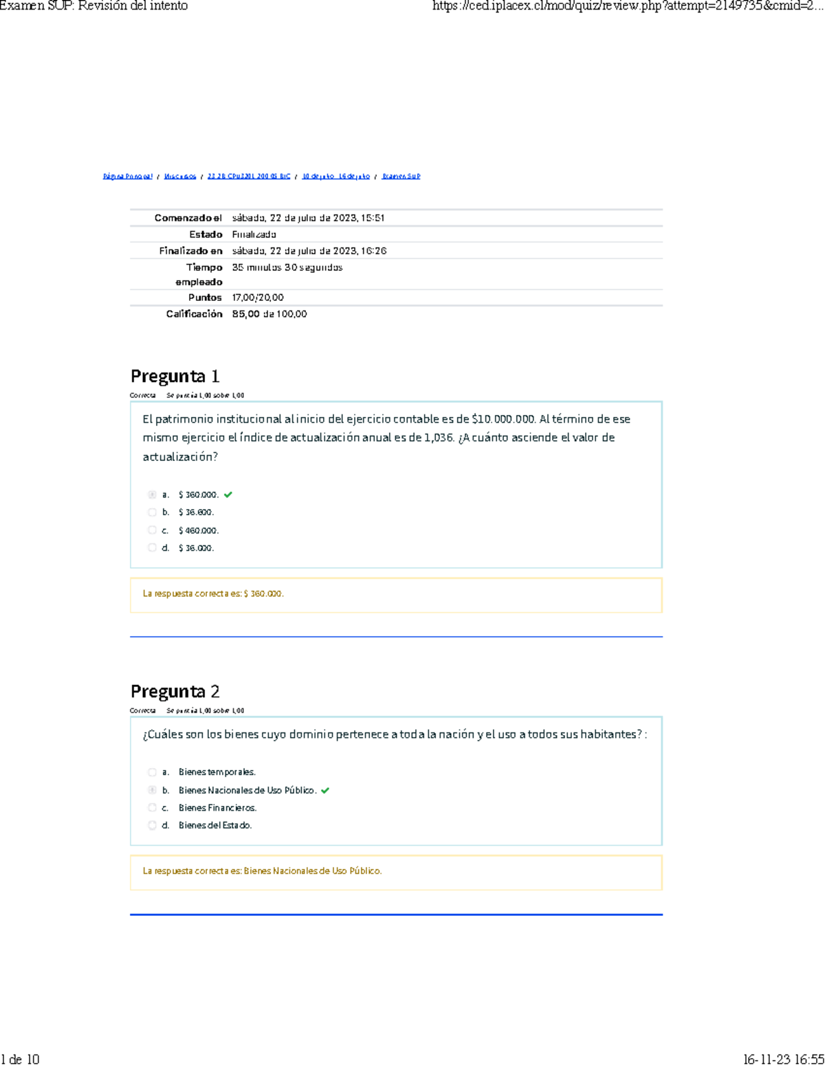 Examen SUP contabilidad pub - Página Principal / Mis cursos / 23-2B ...
