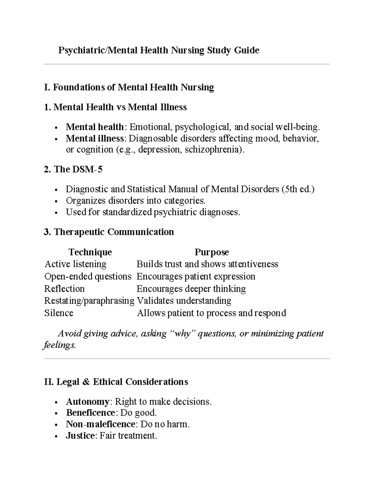 Psychiatric Nursing Study Guide I: Foundations of Mental Health Nursing ...