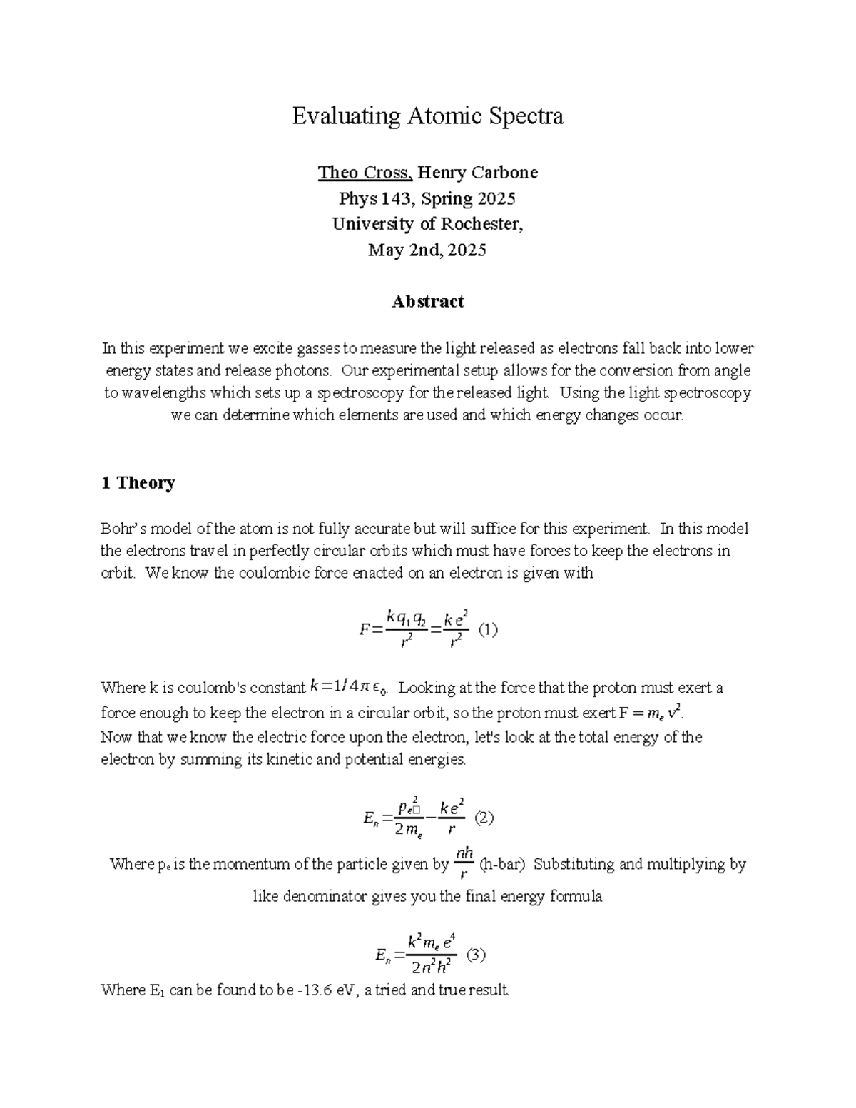PHYS 143 Lab #4: Evaluating Atomic Emission Spectra - Studocu