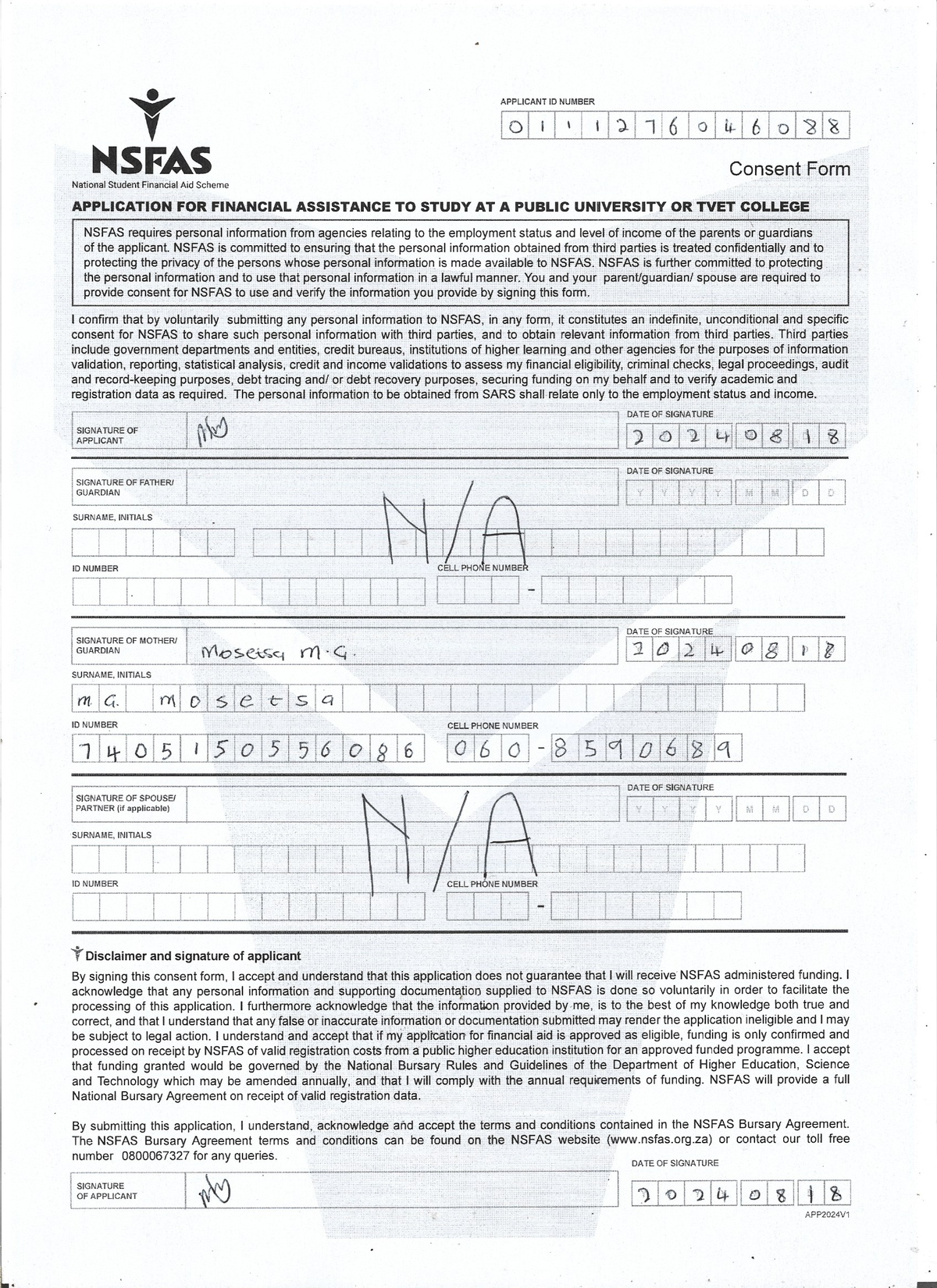 NSFAS Consent Form for Financial Assistance - APP2024V1 - Studocu