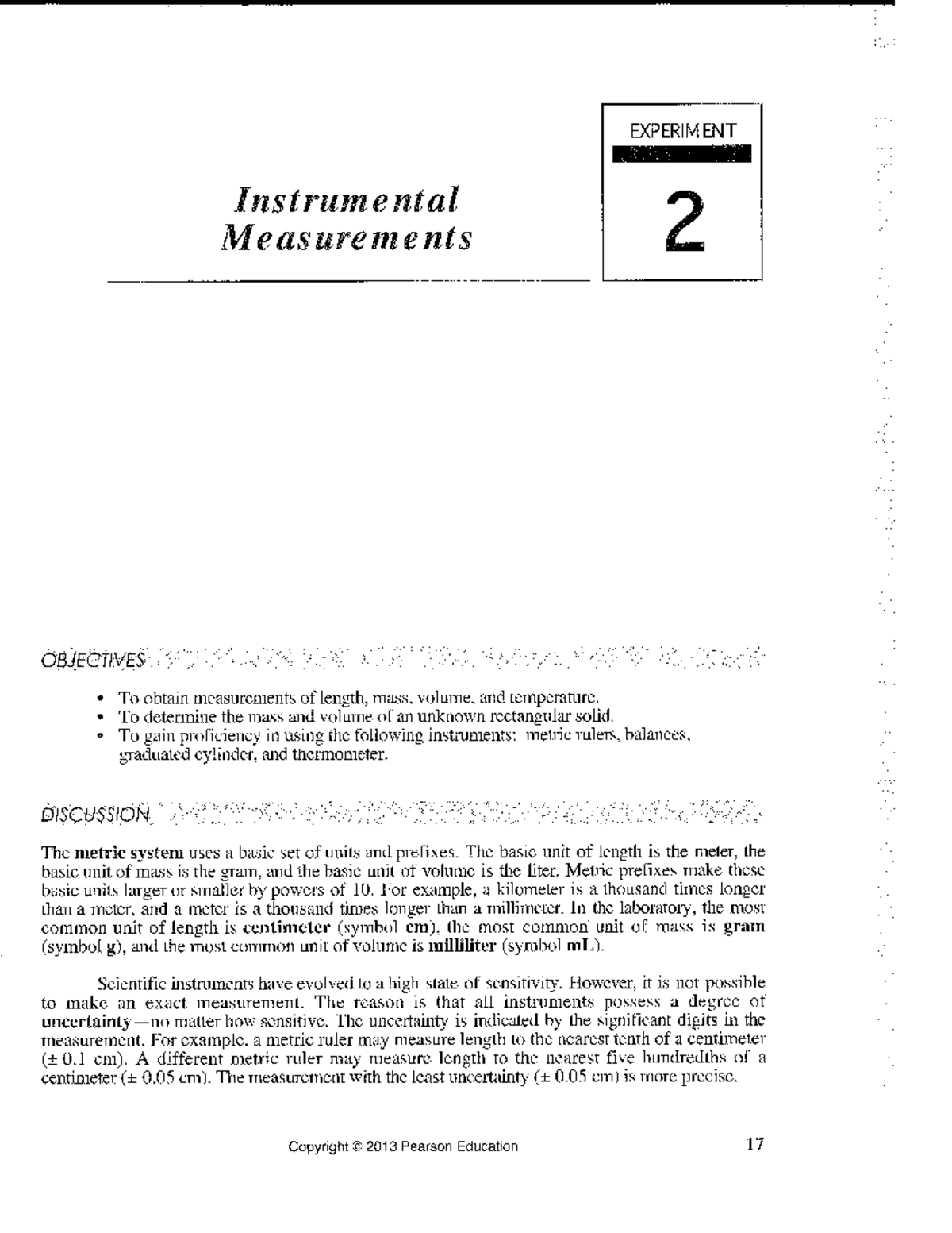 Lab Manual Experiment 2 - EXPERIM ENT ares Instrumental Measurements ...