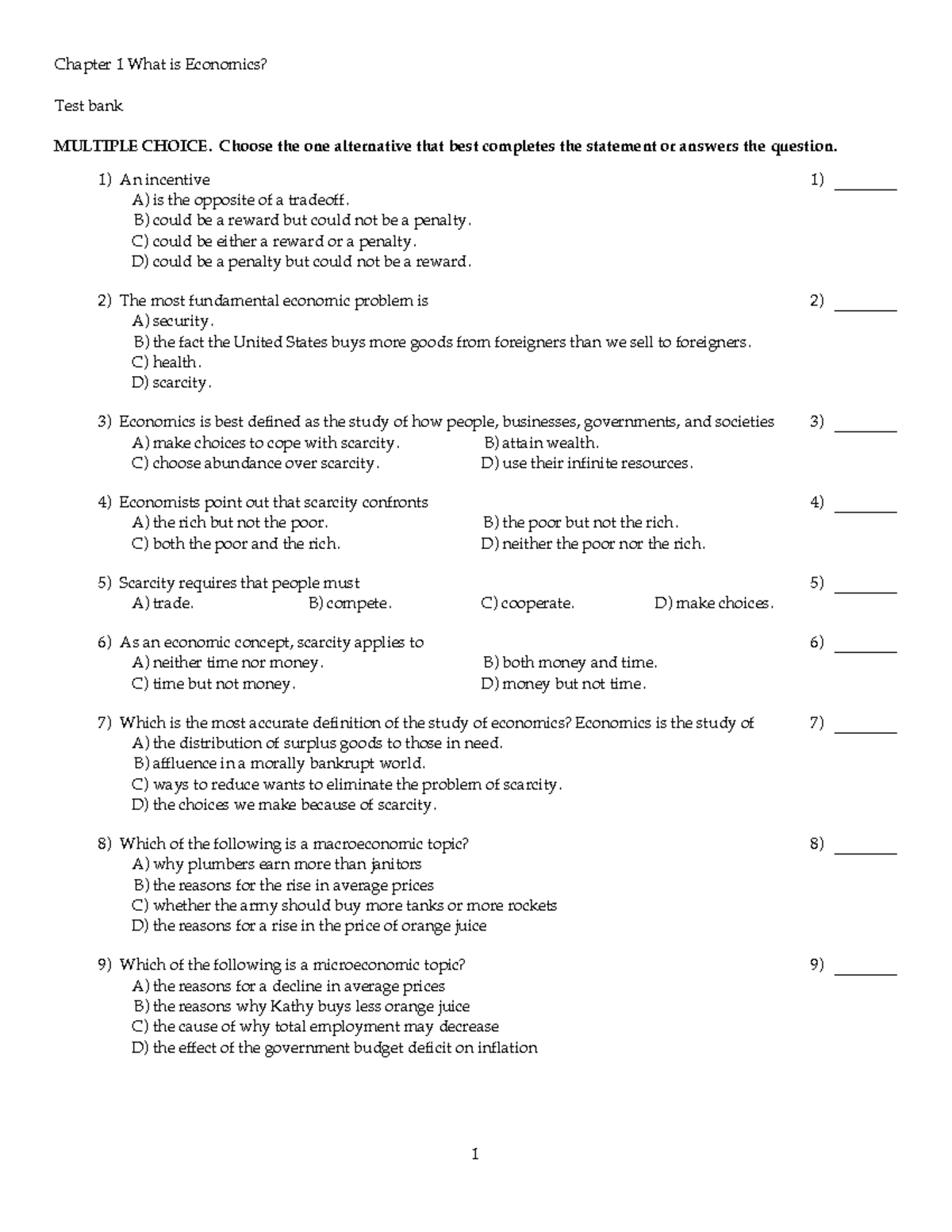 CEC Economics Quiz Questions - Chapter 1 Overview - Studocu