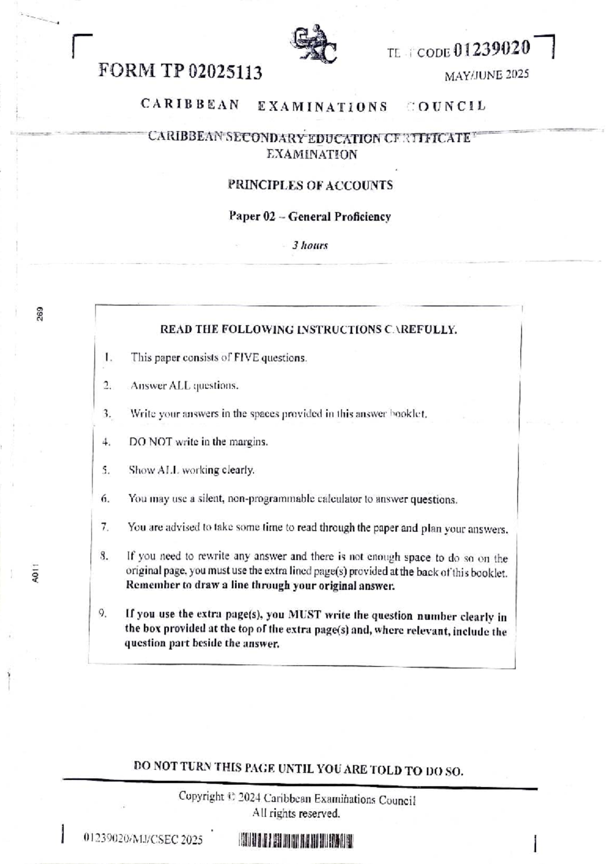CSEC P2 POA 2025 - Principles of Accounts Exam Paper 2 Guide - Studocu