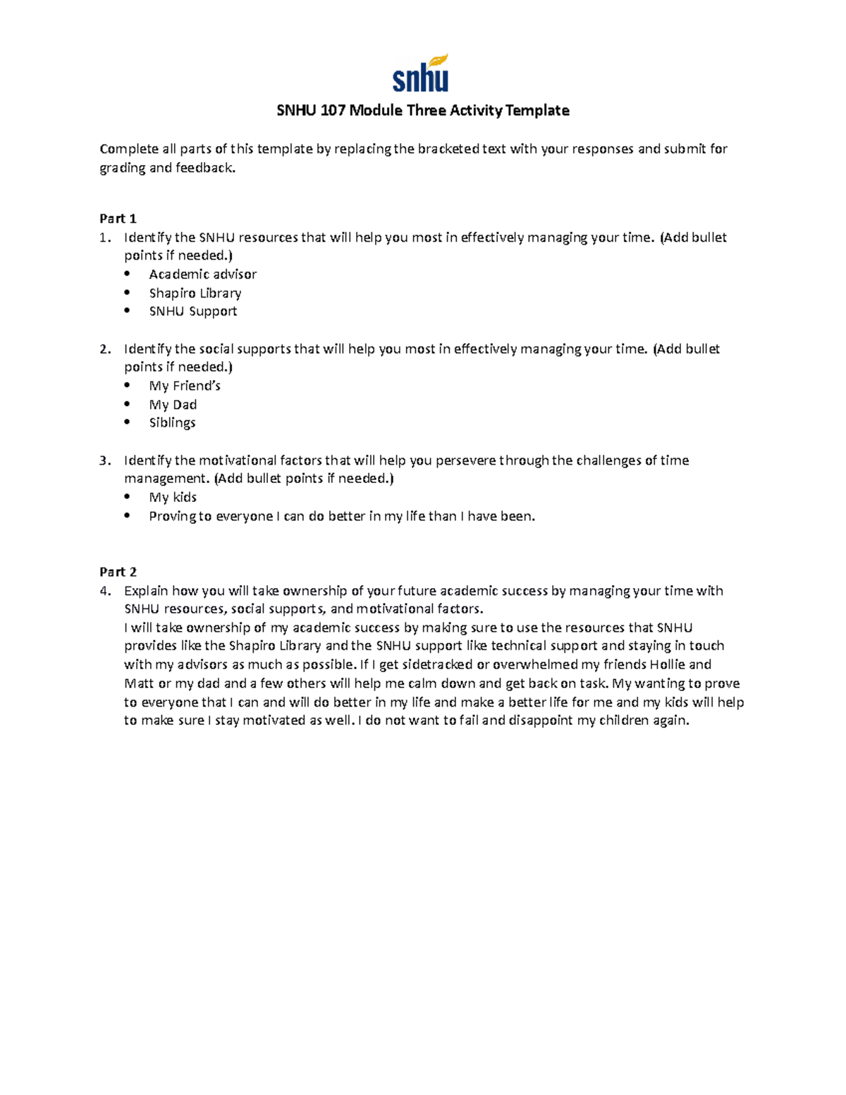 SNHU 107 Module 3 assignment - SNHU 107 Module Three Activity Template ...