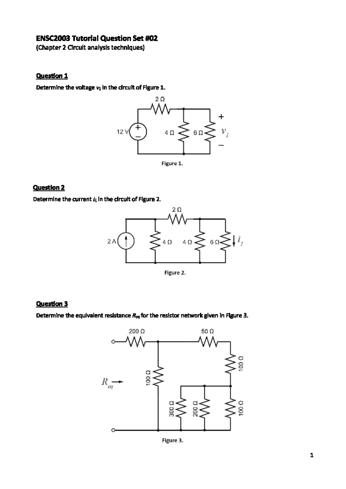 tutorial sheet 2 - ENSC2003 Tutorial Question Set (Chapter 2 Circuit ...