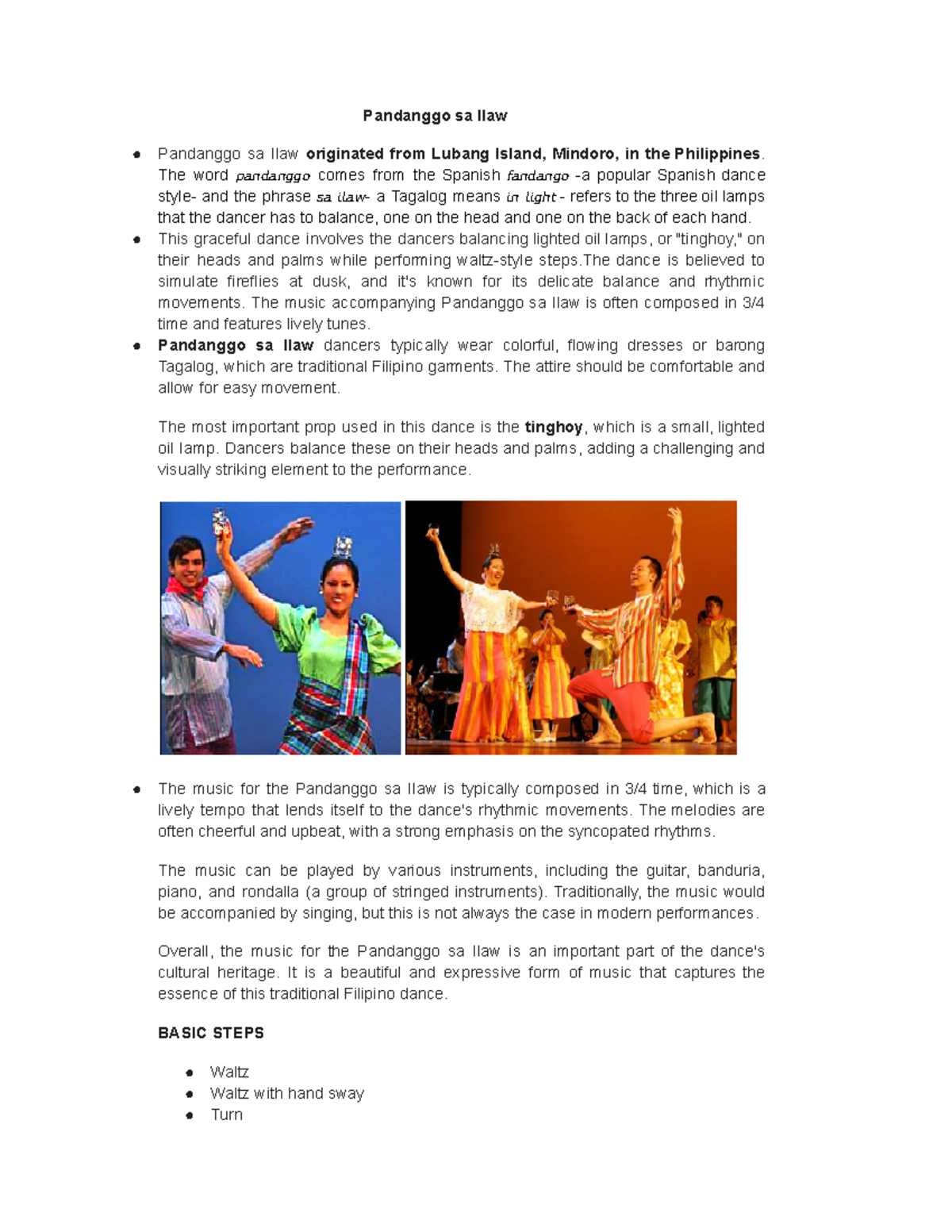 Pandanggo sa Ilaw: Traditional Filipino Dance Overview and Basics - Studocu