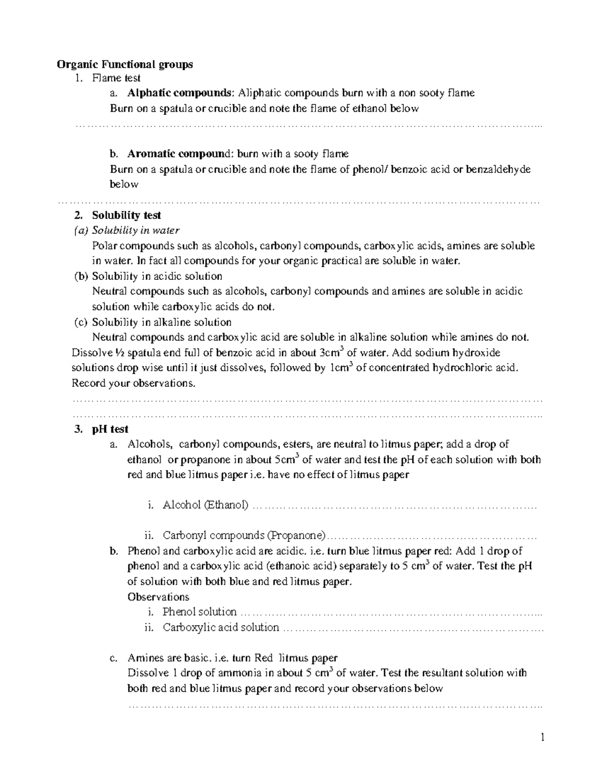 Chemistry - Functional Group Tests: Practical Methods & Observations ...