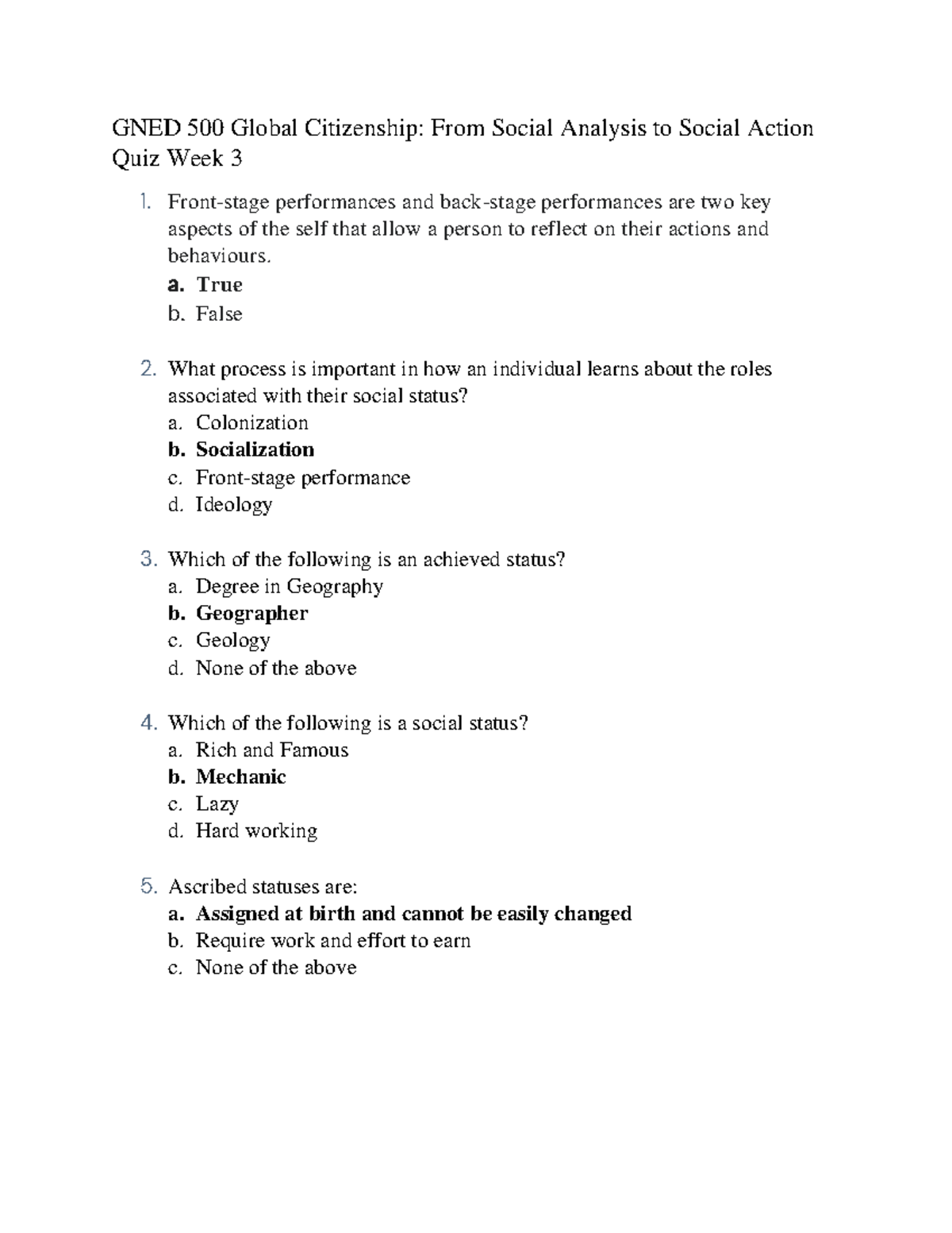 GNED 500 Global Citizenship Quiz: Week 3 Assessment Questions - Studocu