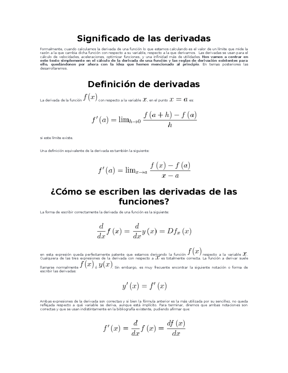 Significado de las derivadas - Significado de las derivadas Formalmente ...