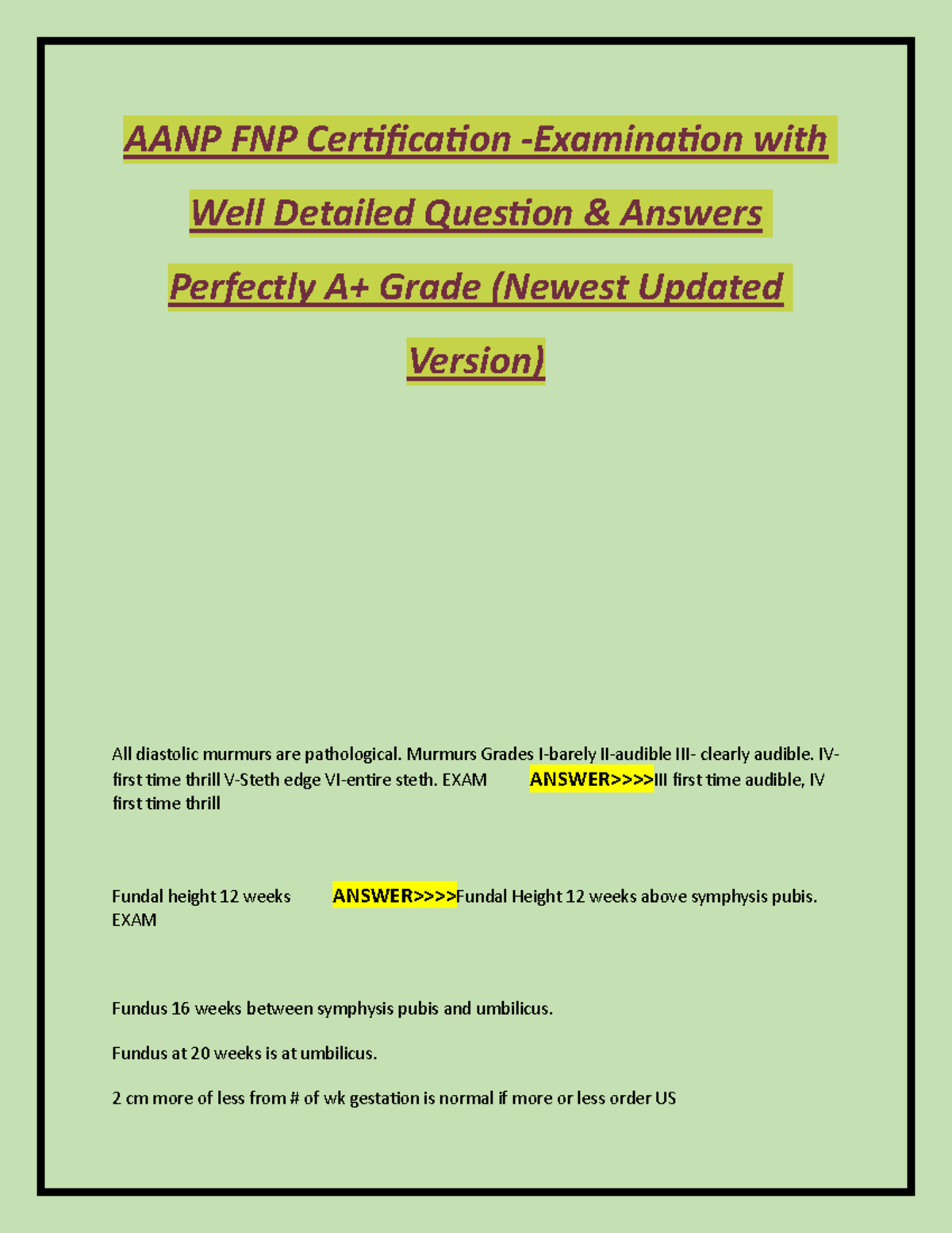 AANP FNP Certification Exam: Detailed Q&A for A+ Success (Updated ...