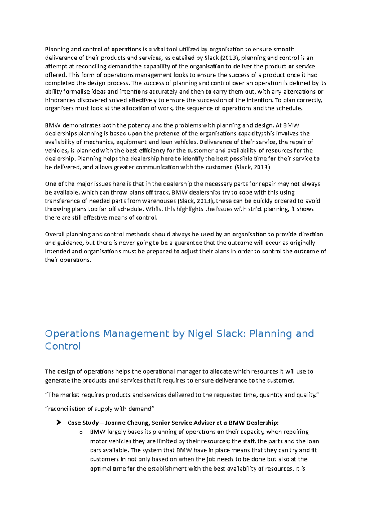 Operations Management by Nigel Slack Notes Summary - Planning and ...