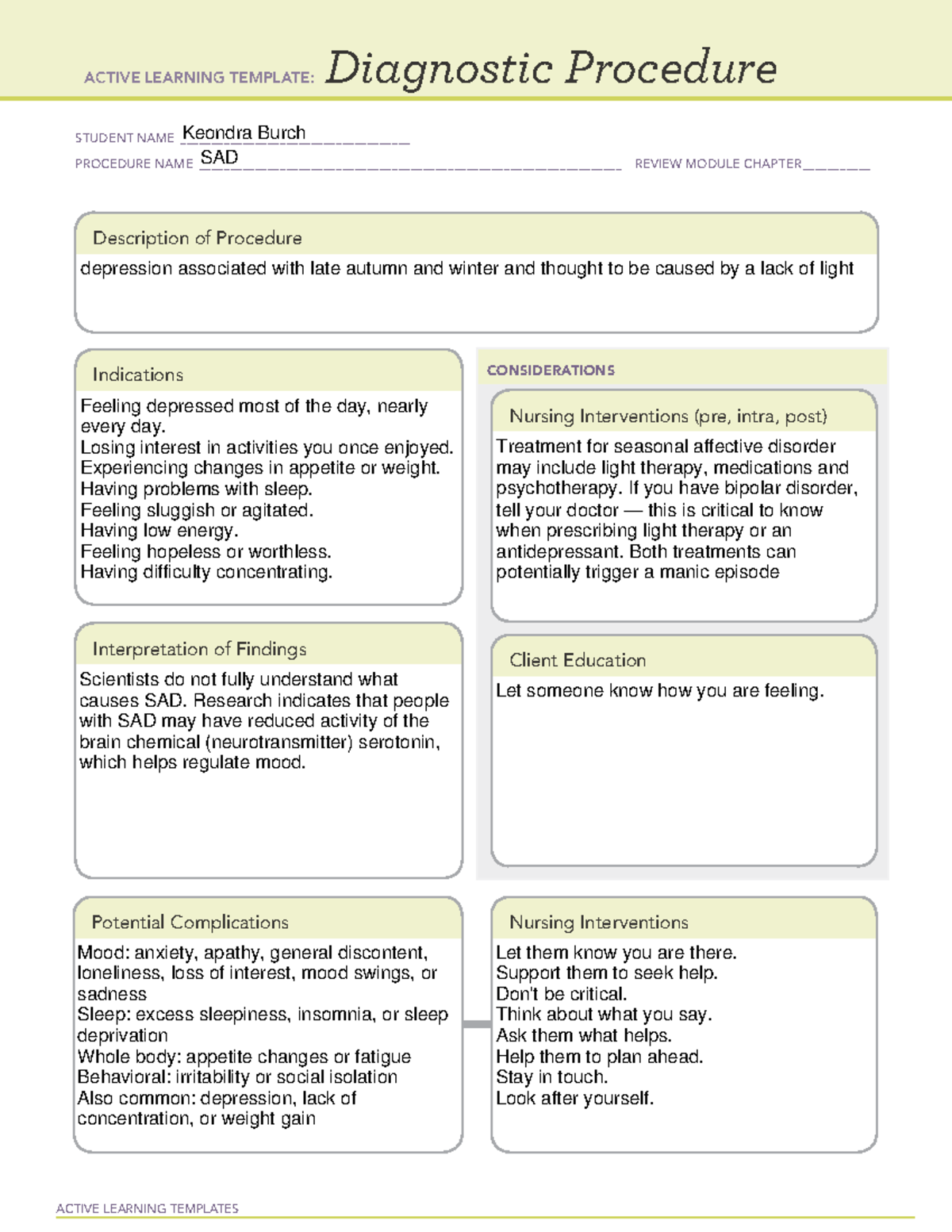 Diagnostic SAD - ACTIVE LEARNING TEMPLATE: Diagnostic Procedure Keondra ...