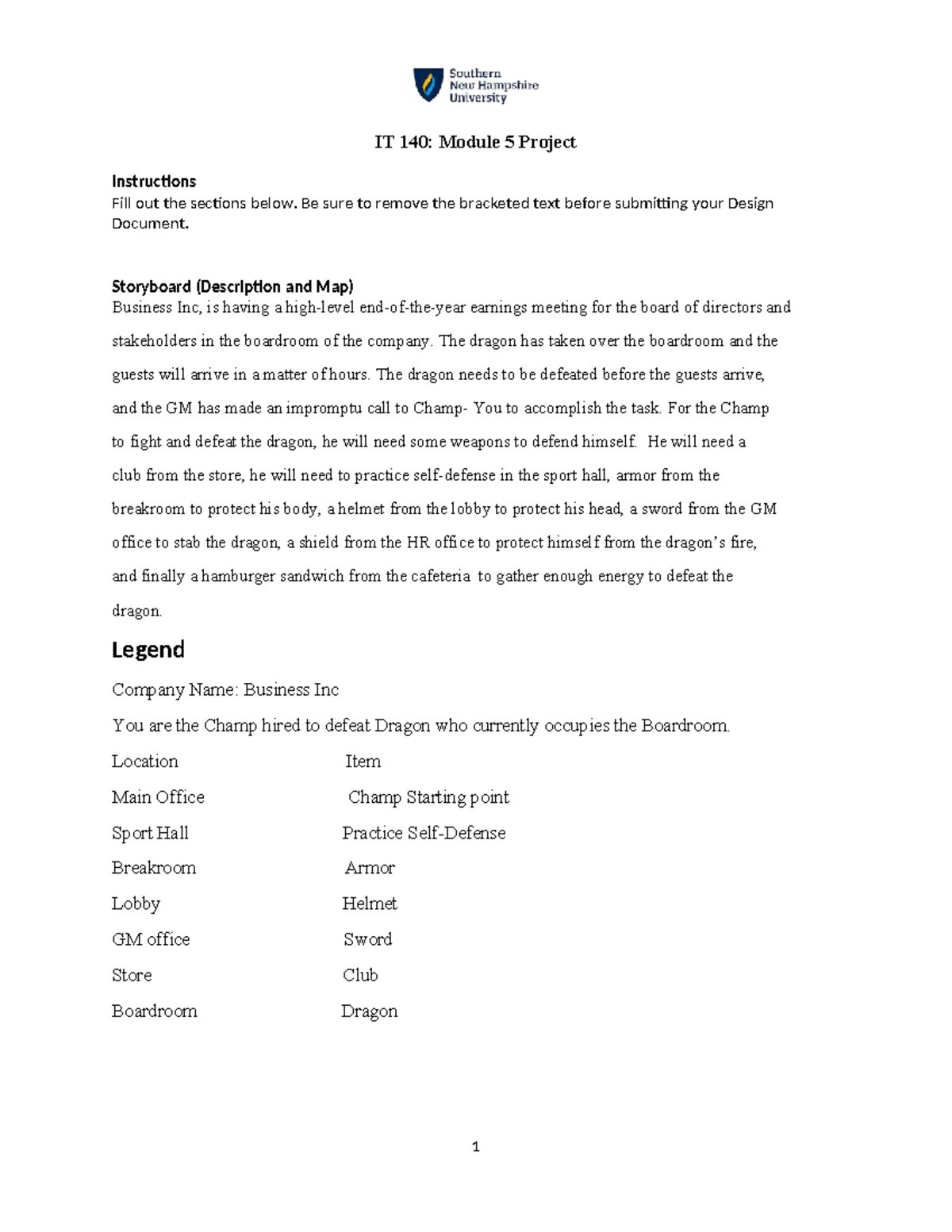 IT 140: Module 5 Project - Dragon Defeat Strategy and Design Document ...