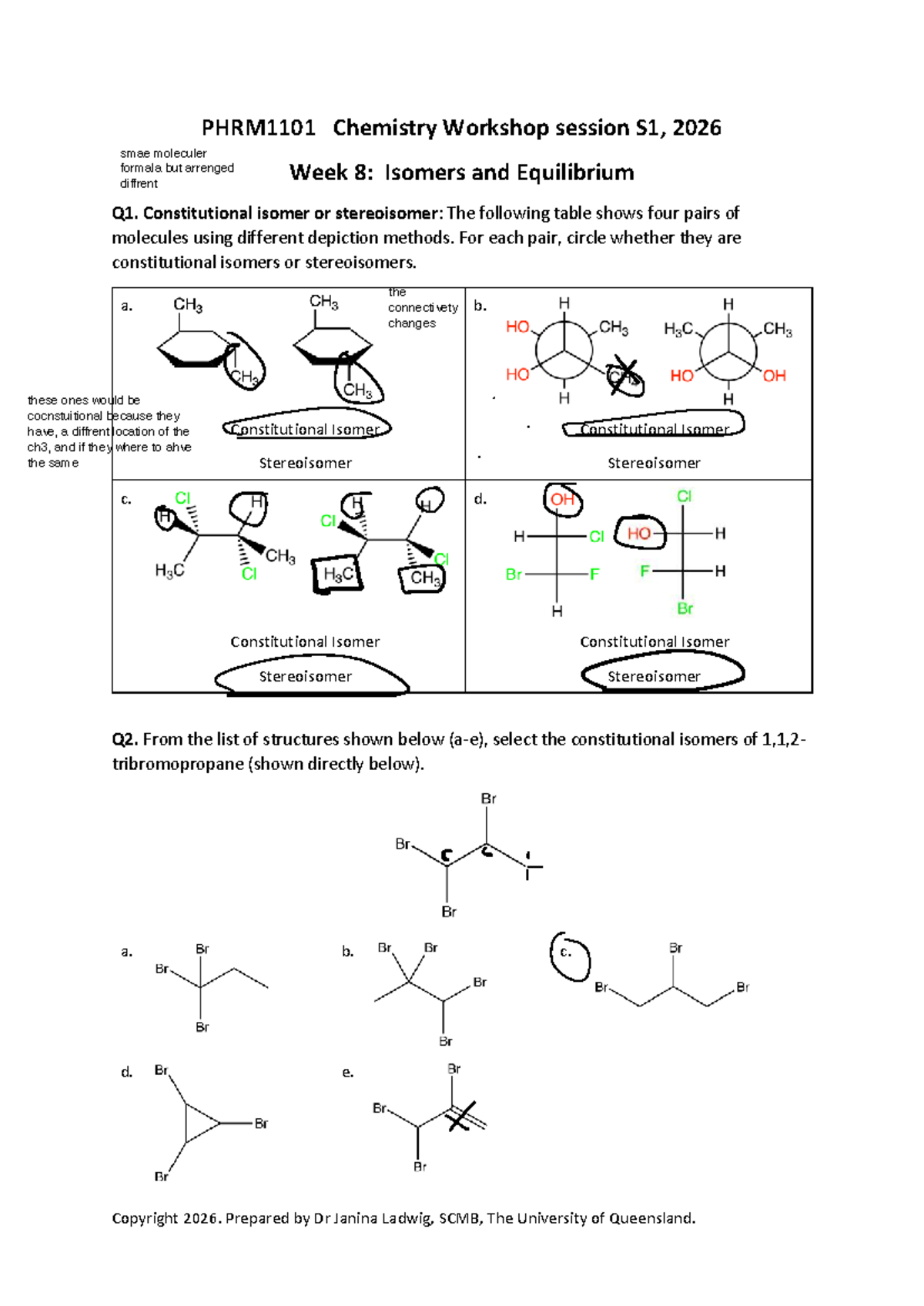 PHRM1101 S1-2026 Week 8 Isomers & Equilibrium Worksheet - Studocu