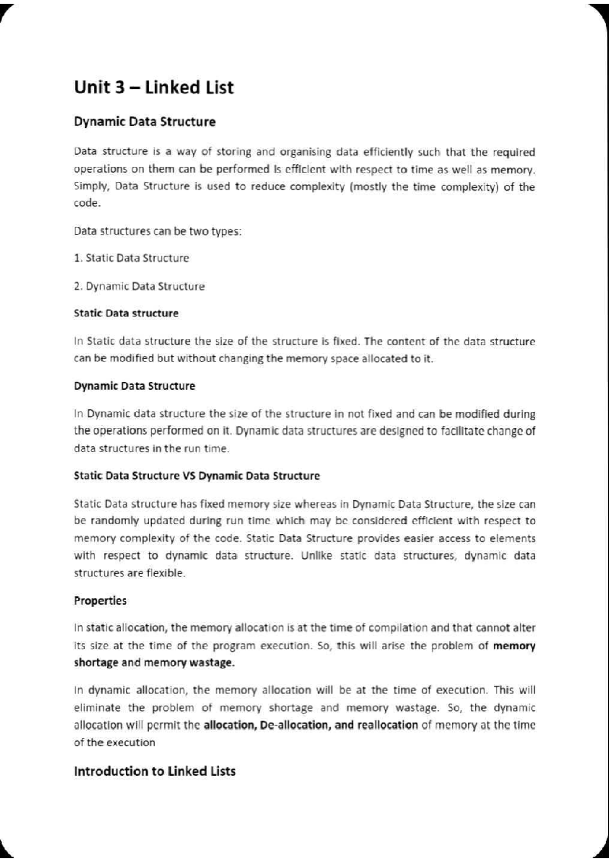 Unit 3: Linked Lists in Dynamic Data Structures (DC mod3) - Studocu