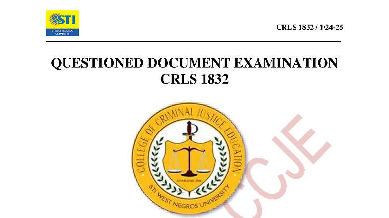 CRLS 1832 Questioned Document Examination Course Handouts 2024-2025 - Studocu