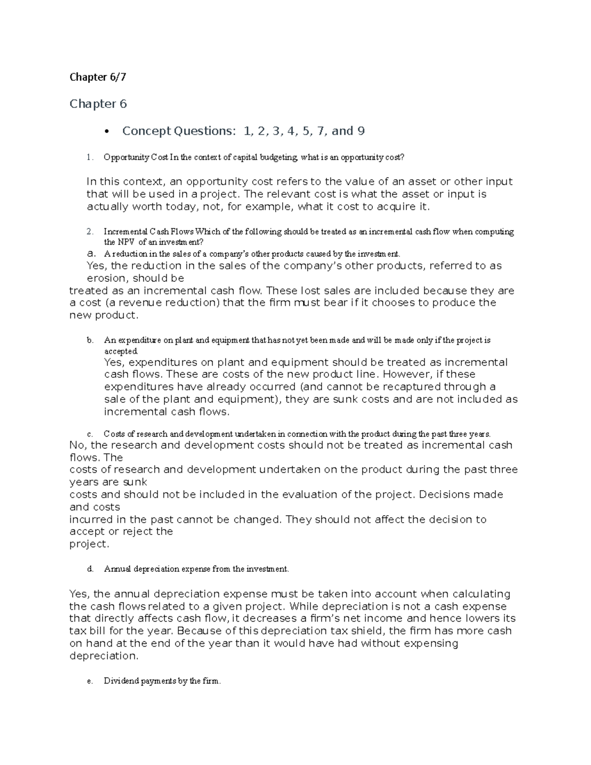 Chapter 6: Concept Questions and Problems Overview - Studocu