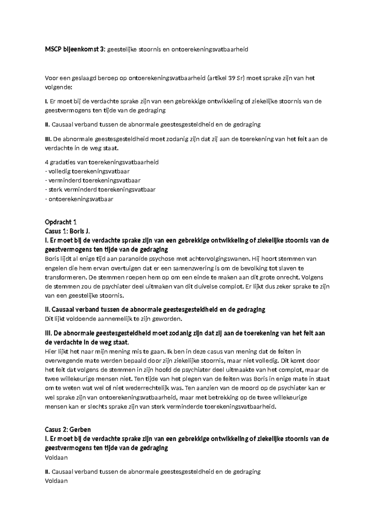 MSCP bijeenkomst 3: geestelijke stoornis en ontoerekeningsvatbaarheid ...