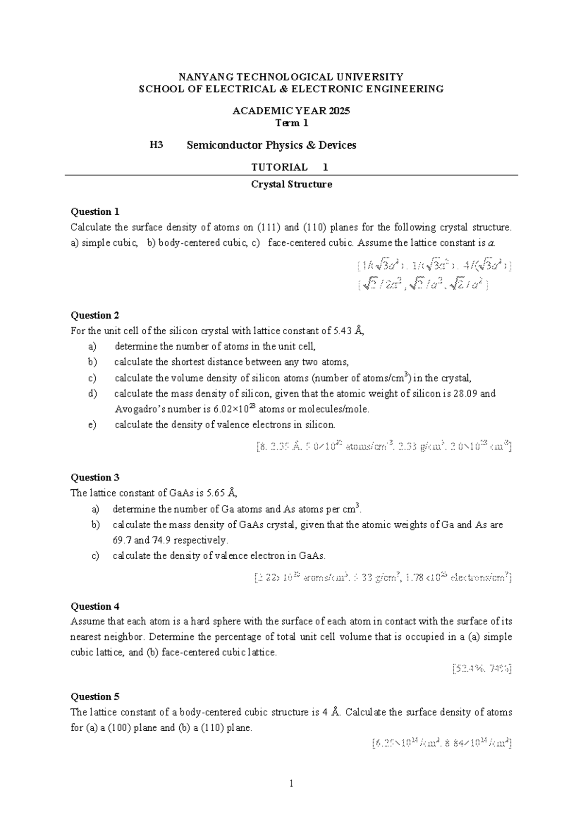 Tutorials 1 -12 - extra practice from the h3 side - SCHOOL OF ...