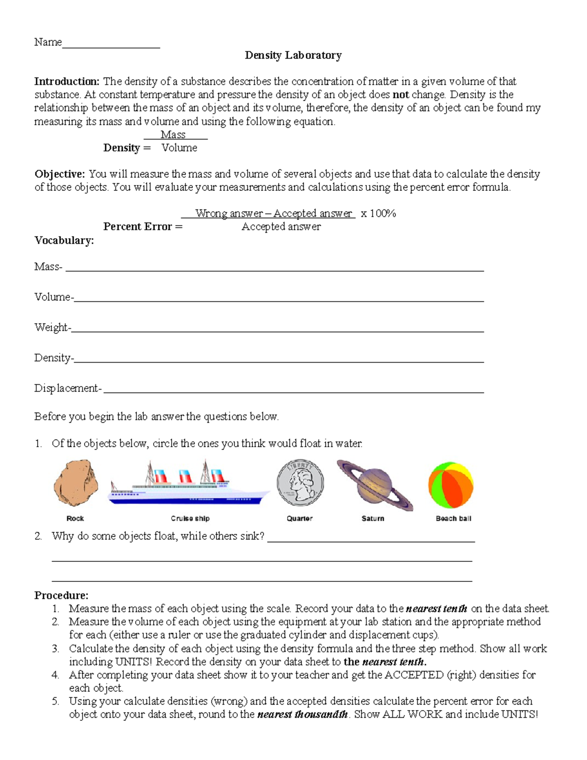 Density Lab Practice - Earth Science Regents (05) - Studocu